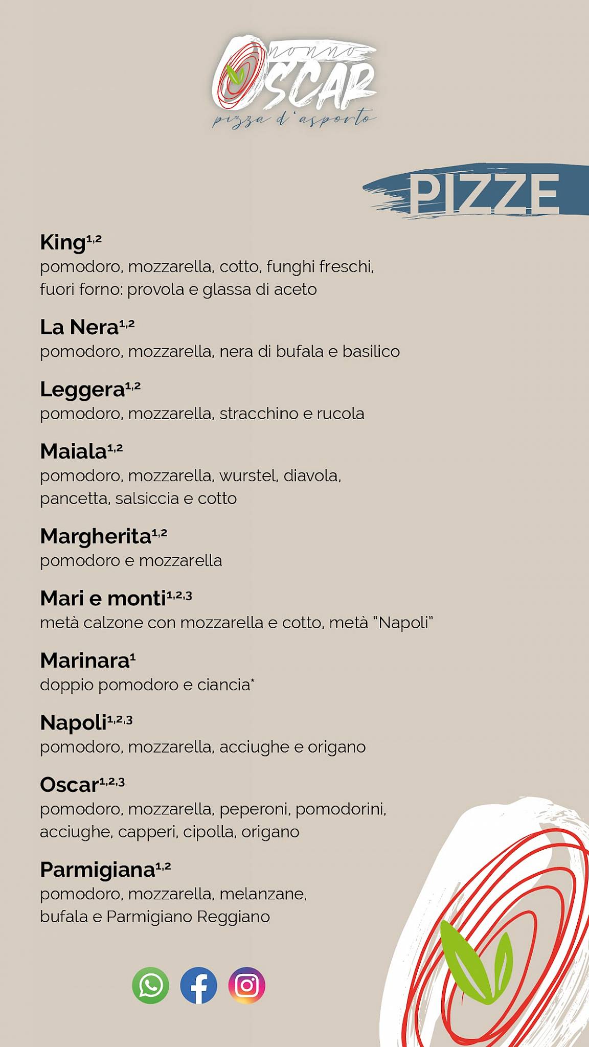 Menu da Nonno Oscar pizza d'asporto pizzeria, Castelvetro di Modena
