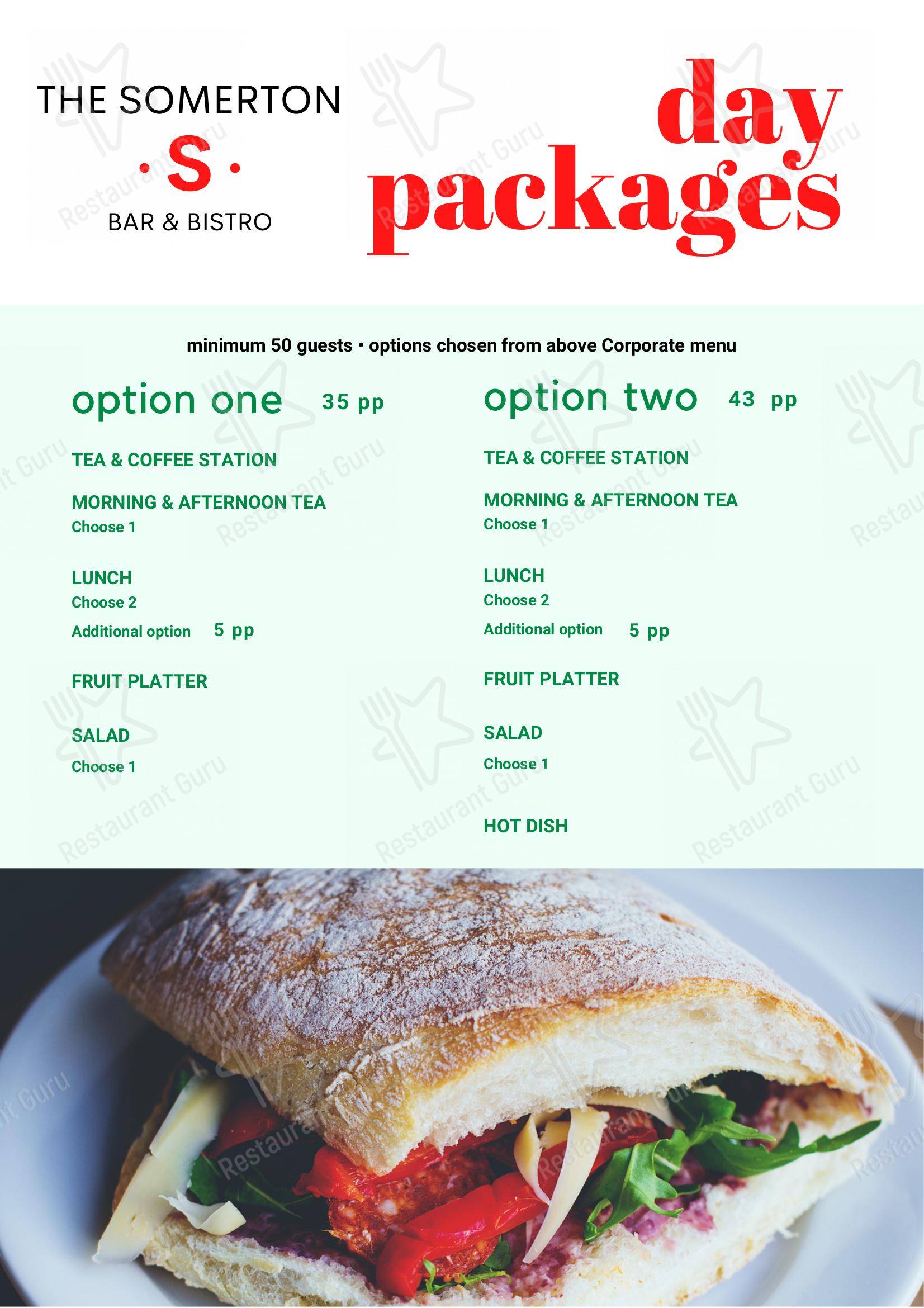 Menu at The Somerton Bar & Bistro, Somerton Park