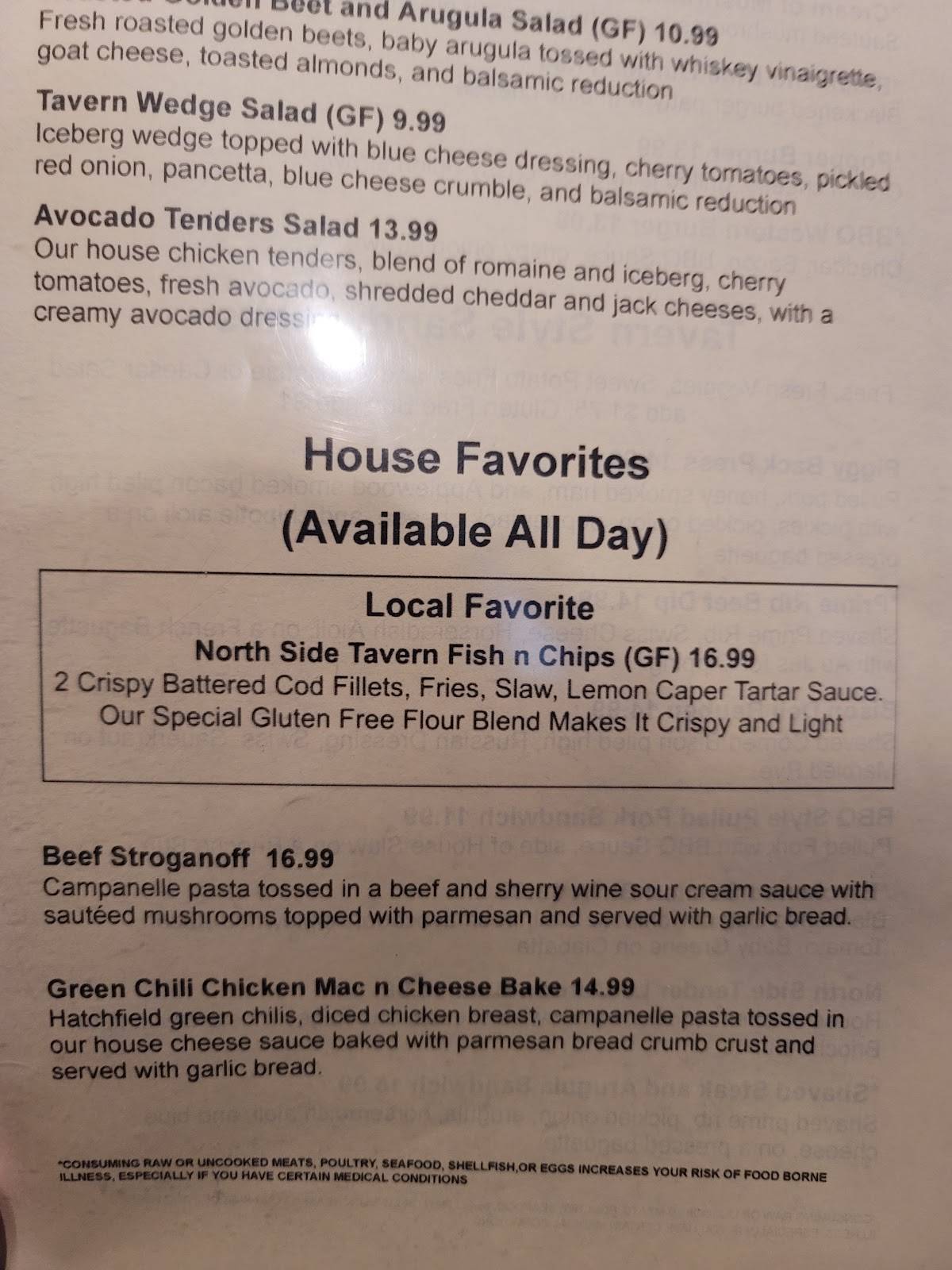 Menu at North Side Tavern Restaurant, Broomfield