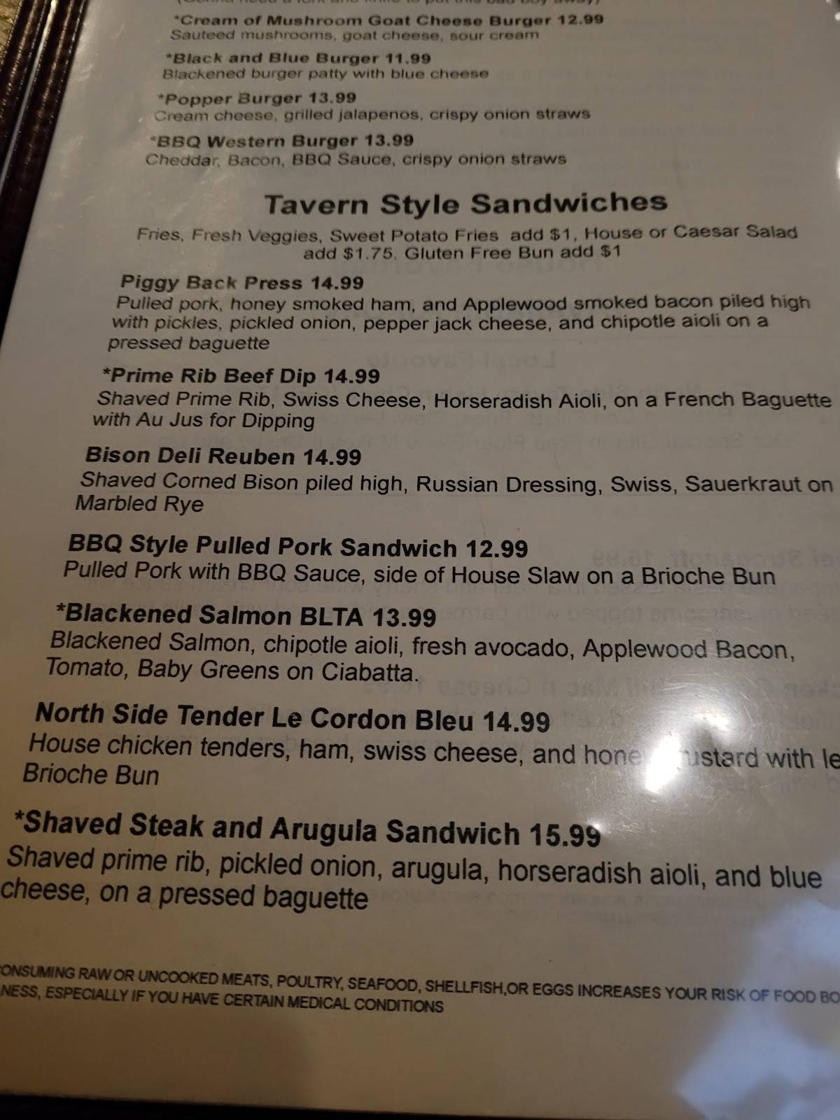 Menu at North Side Tavern Restaurant, Broomfield
