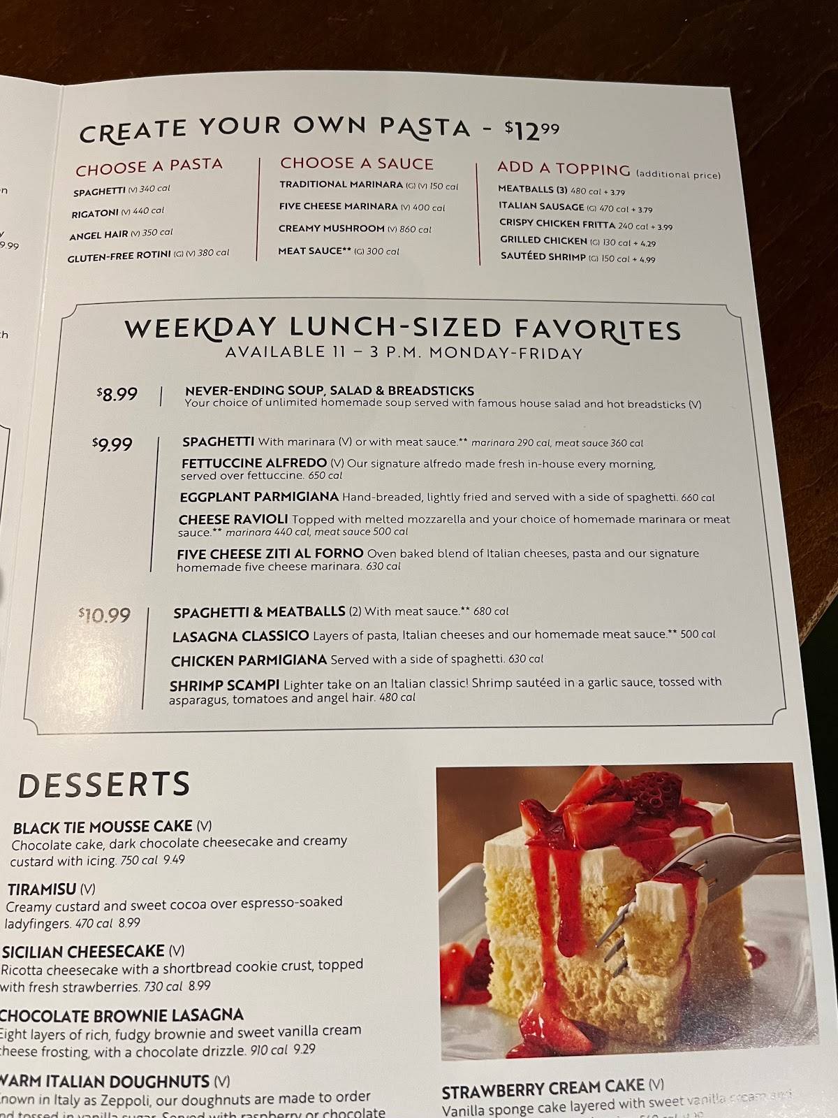 Menu at Olive Garden Italian Restaurant, Novi, Crescent Blvd