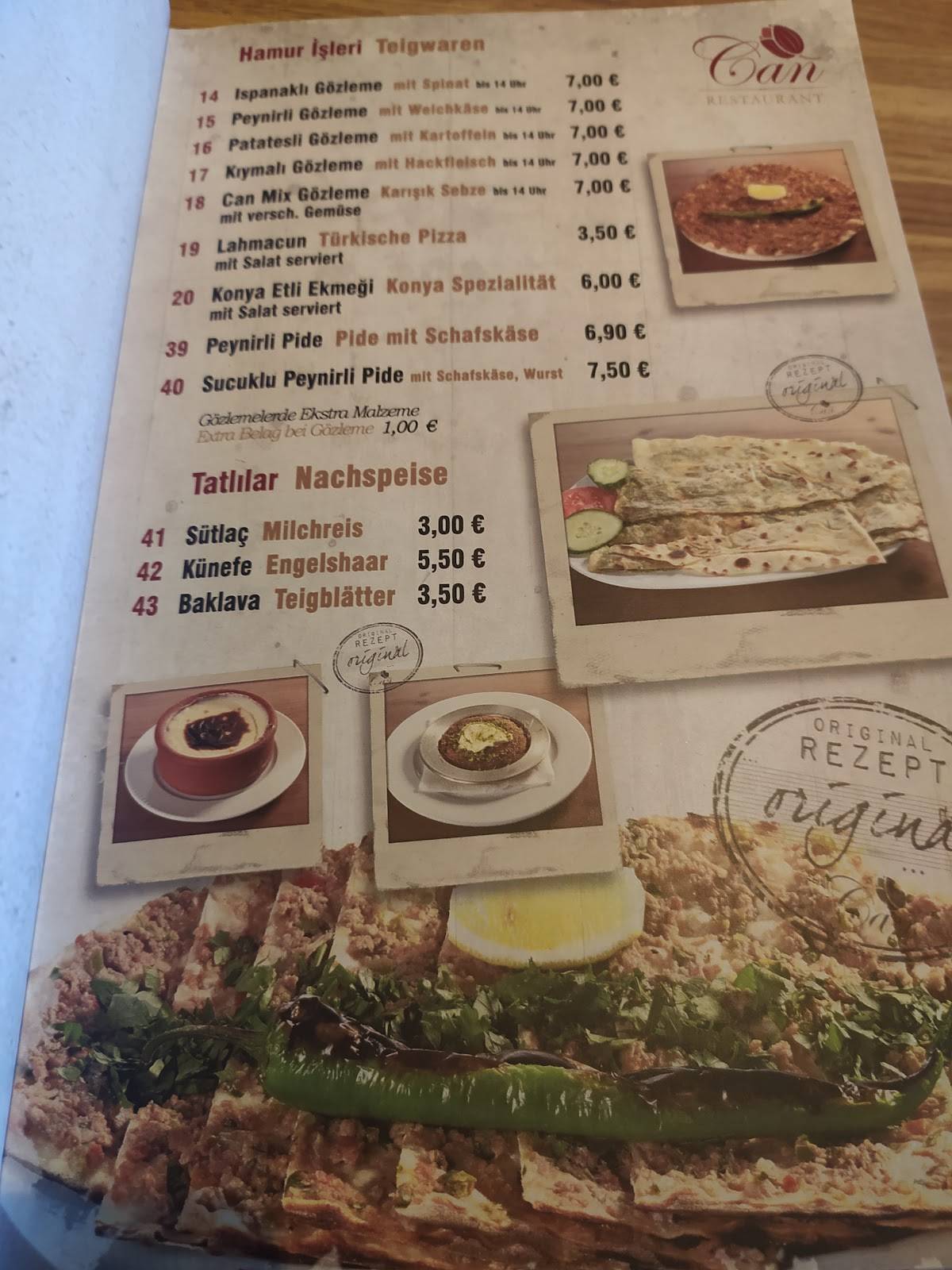 Speisekarte von Restaurant Can, Nürnberg