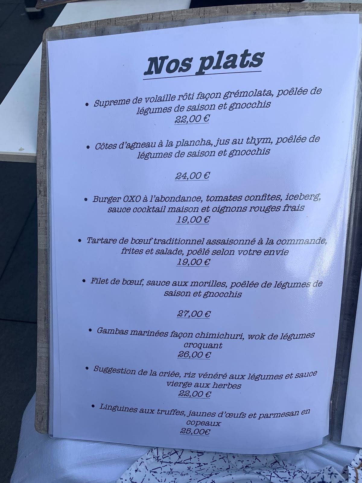 Menu au OXO Rooftop restaurant, Annecy-le-Vieux