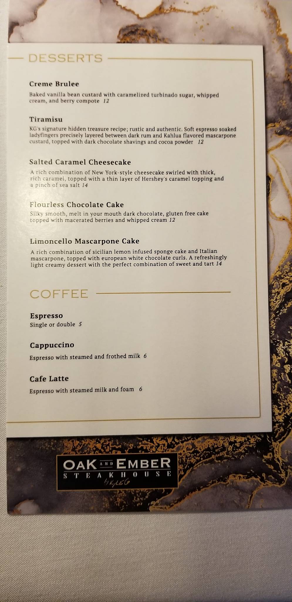Menu at Oak And Ember Steakhouse, Port St. Lucie