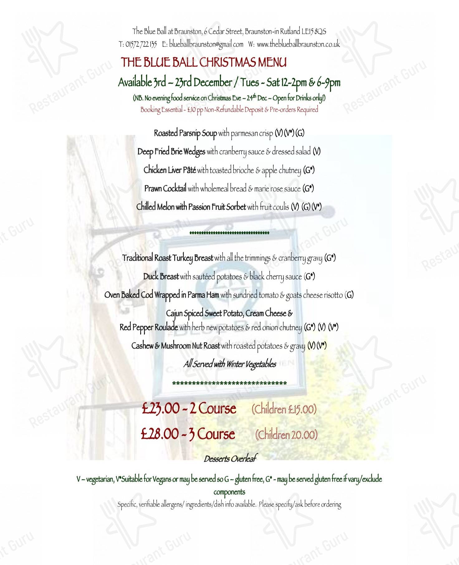 Menu at The Blue Ball at Braunston restaurant, Oakham
