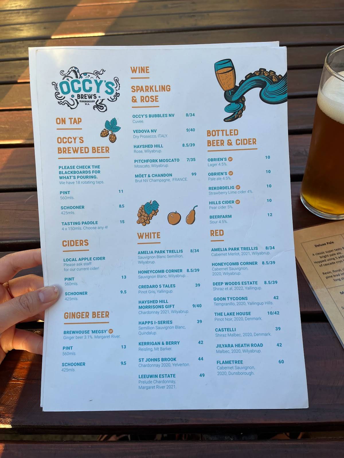 Menu at Occy's restaurant, Dunsborough, 12/34 Dunn Bay Rd