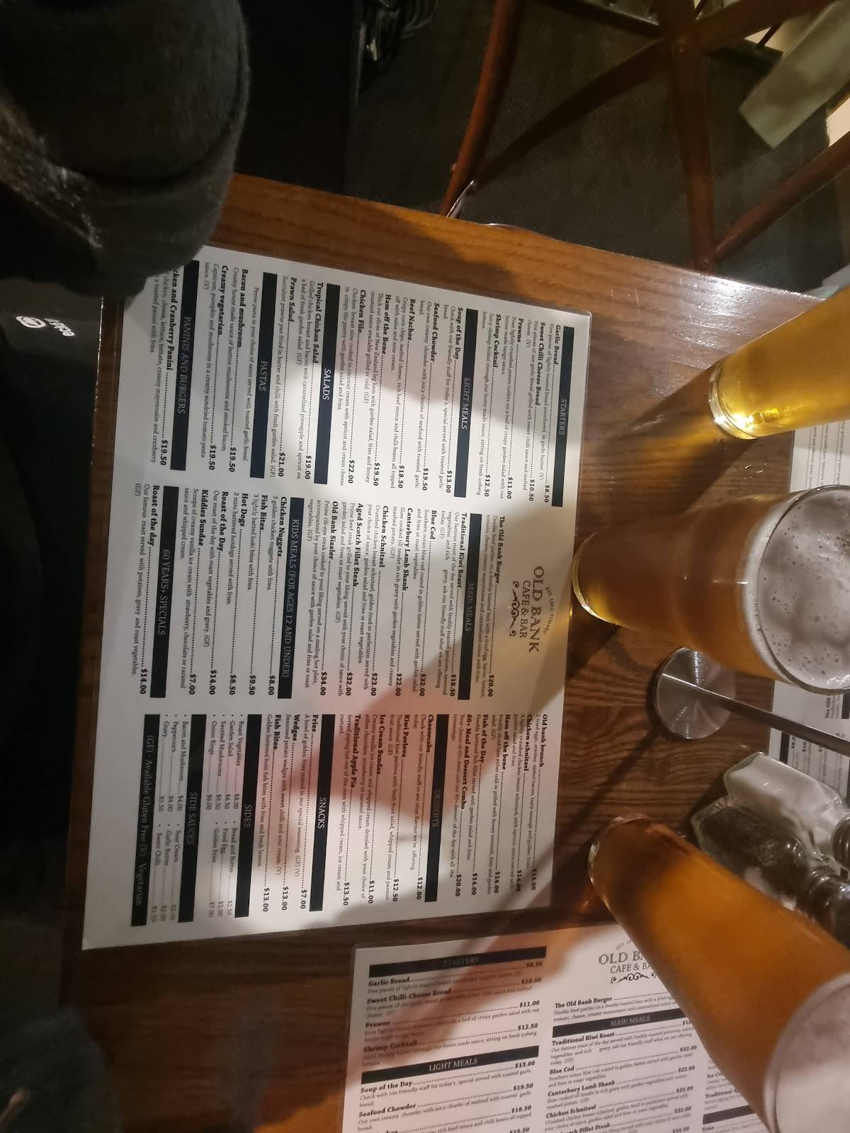 Menu at Old Bank Cafe & bar, Timaru