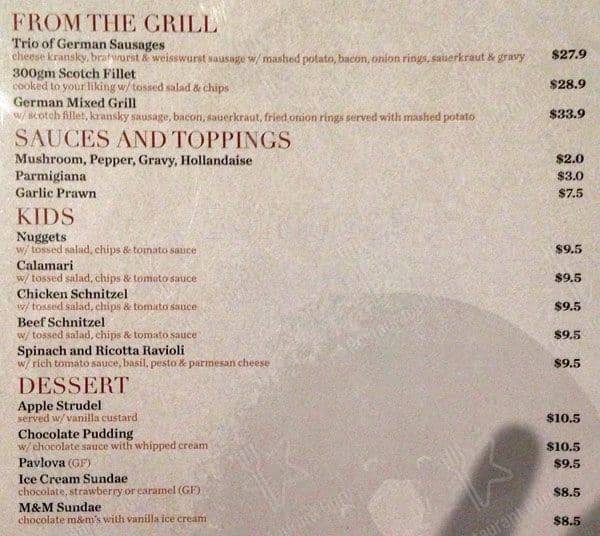 Menu at Hahndorf Old Mill Hotel pub & bar, Hahndorf