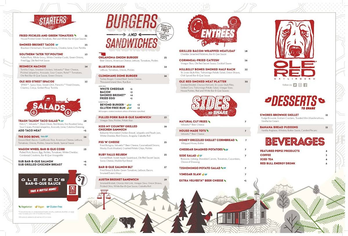 Menu at Ole Red pub & bar, Gatlinburg
