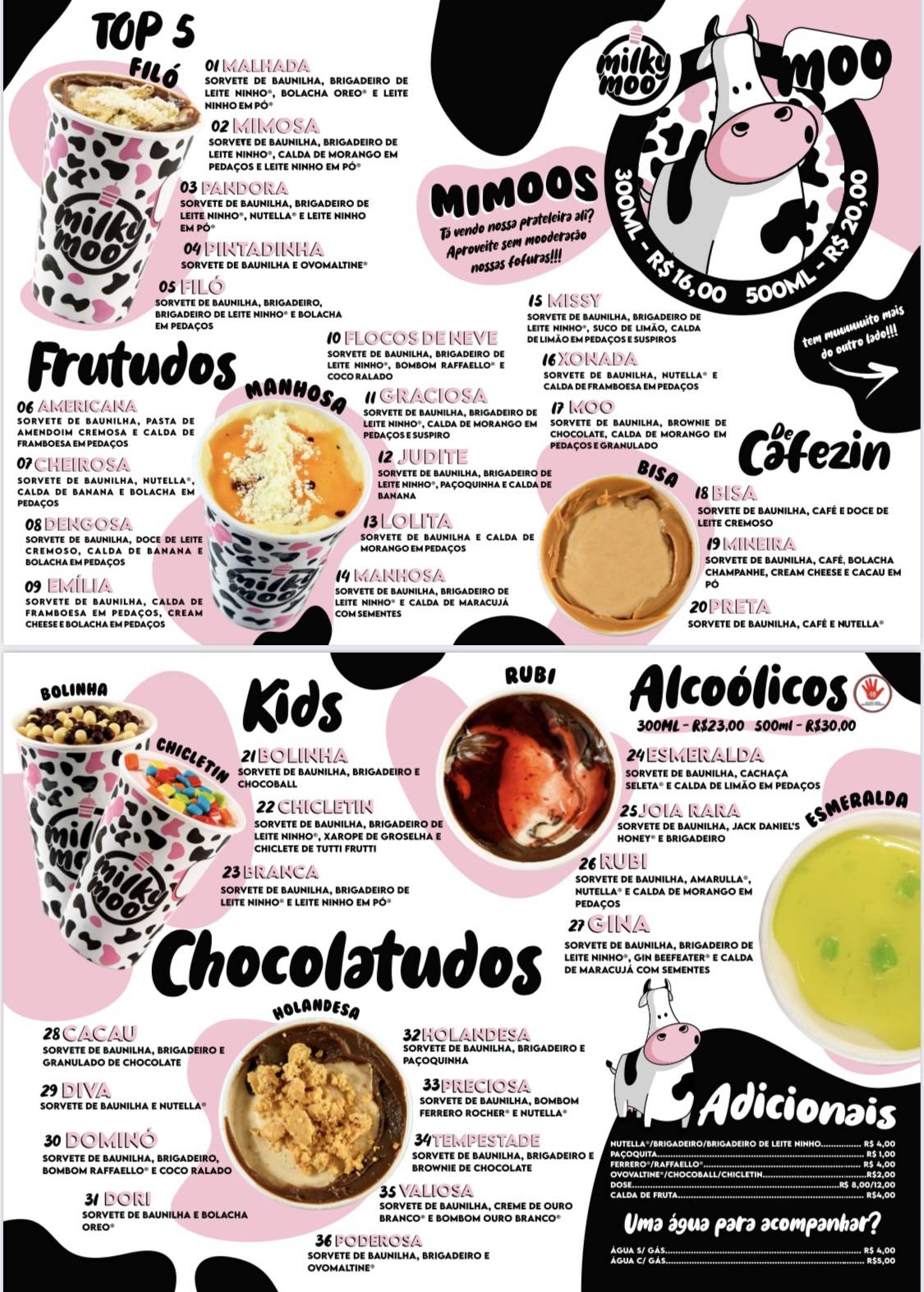 Menu em Milky Moo restaurante, Olímpia