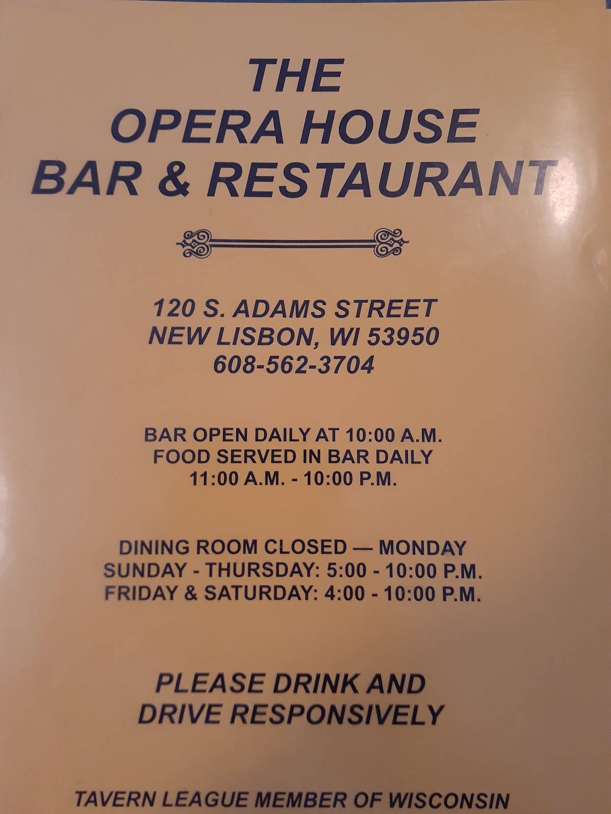Menu at Opera House Bar & Grill, New Lisbon, 120 S Adams St