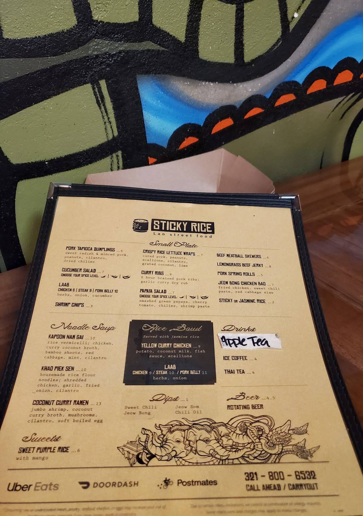 Menu at Sticky Rice restaurant, Orlando