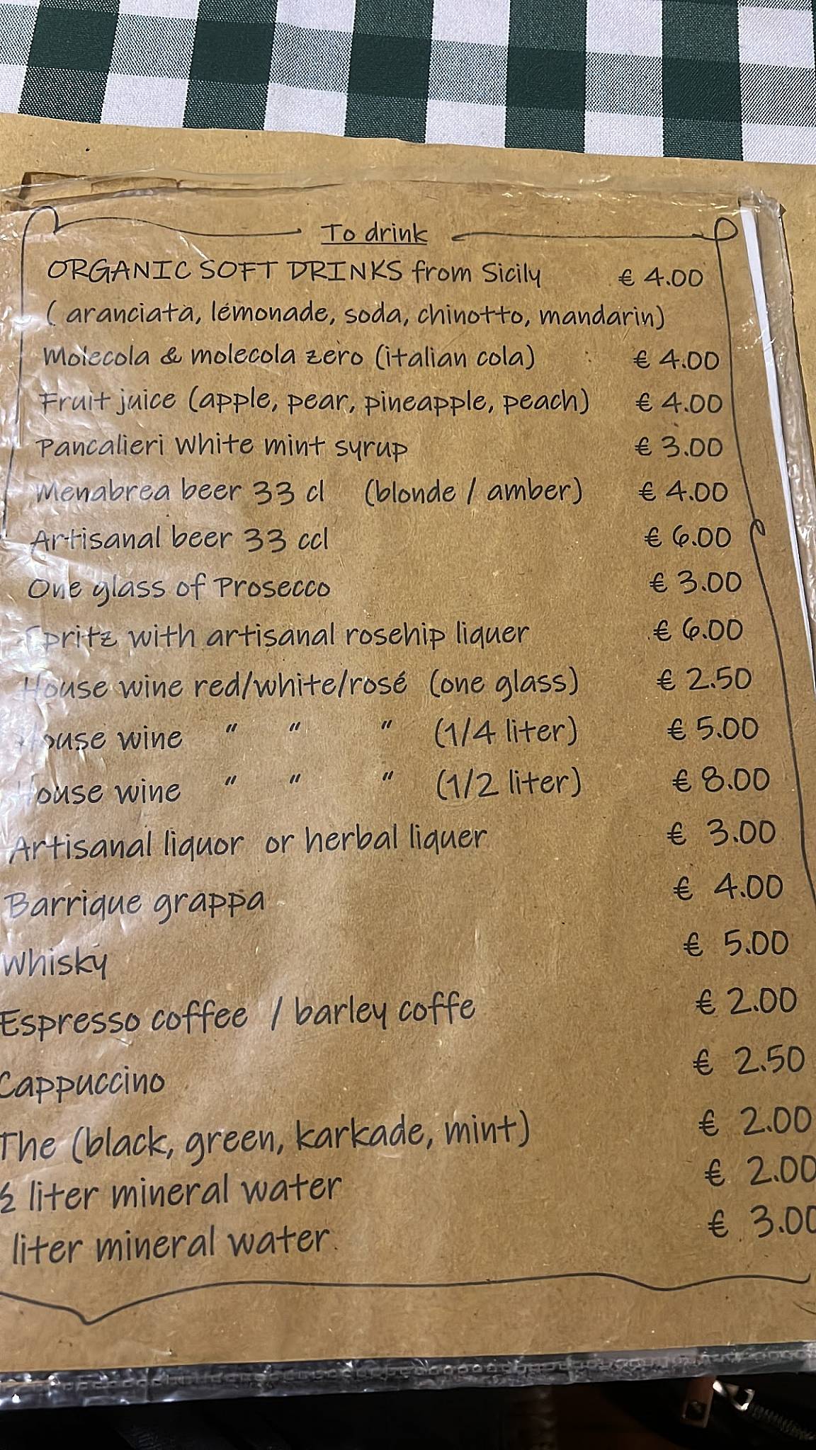 Menu at Osteria del Gallo restaurant, Como