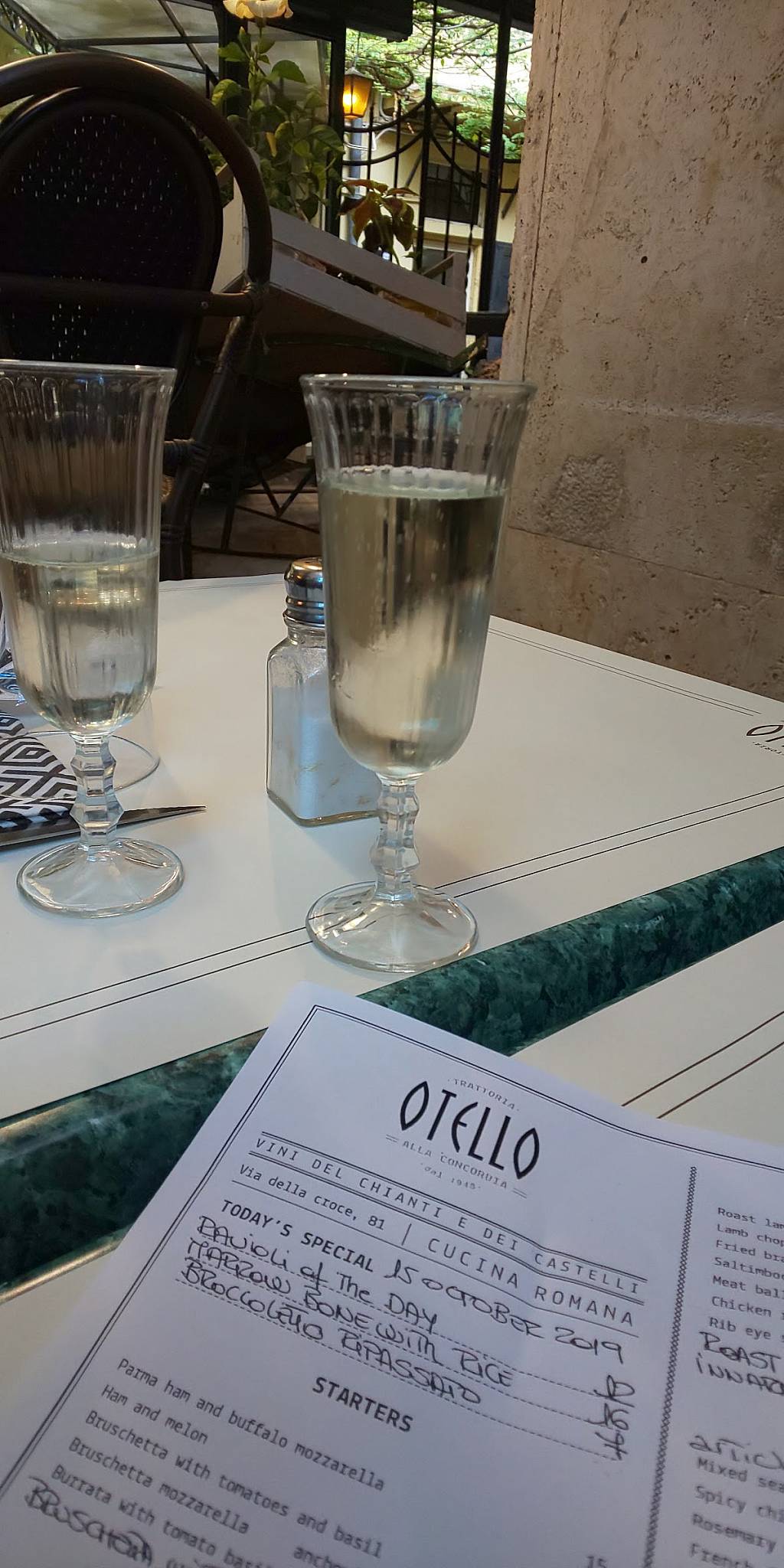 Menu at Otello alla Concordia restaurant, Rome