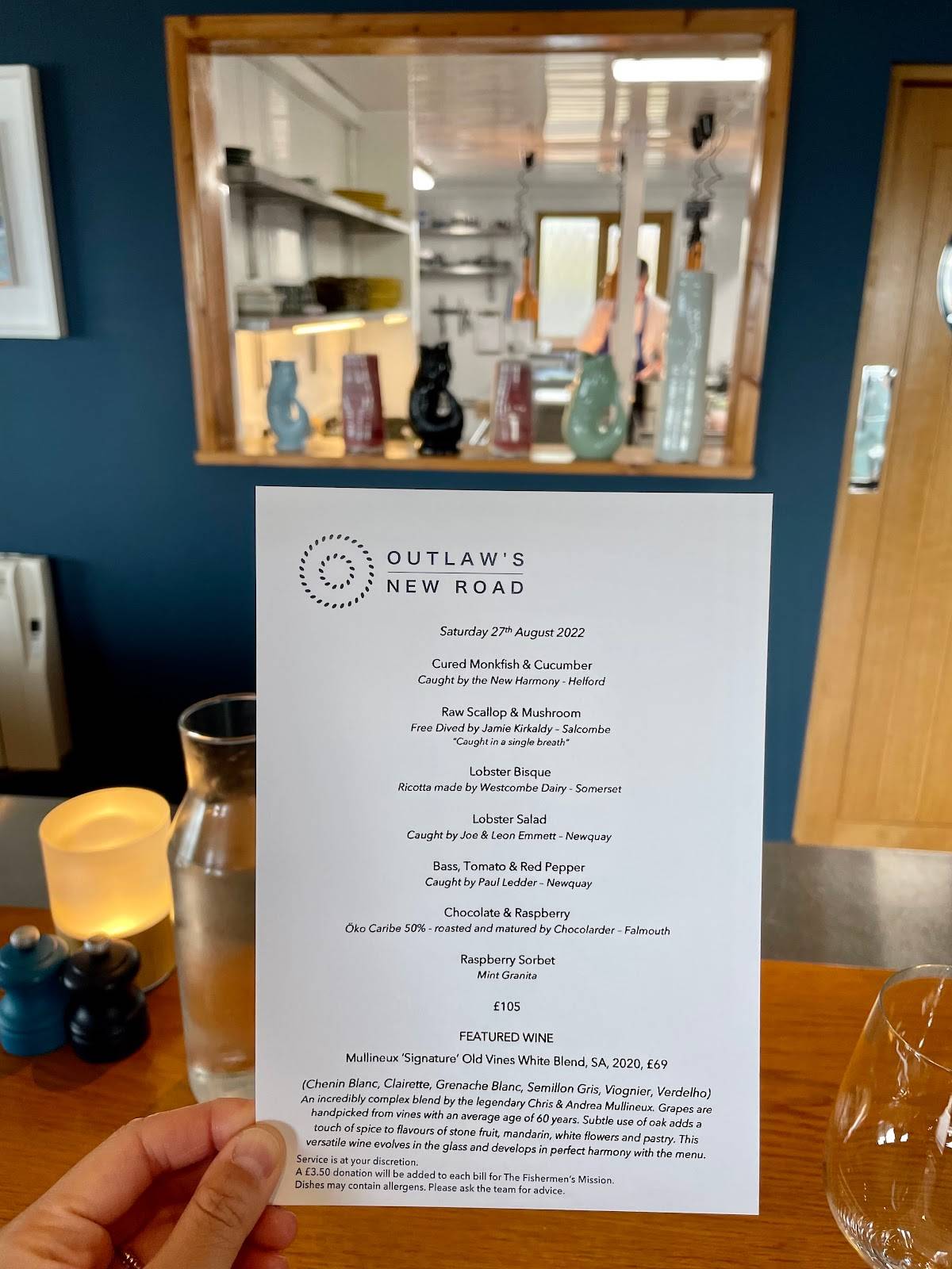 Menu at Outlaw's New Road restaurant, Port Isaac