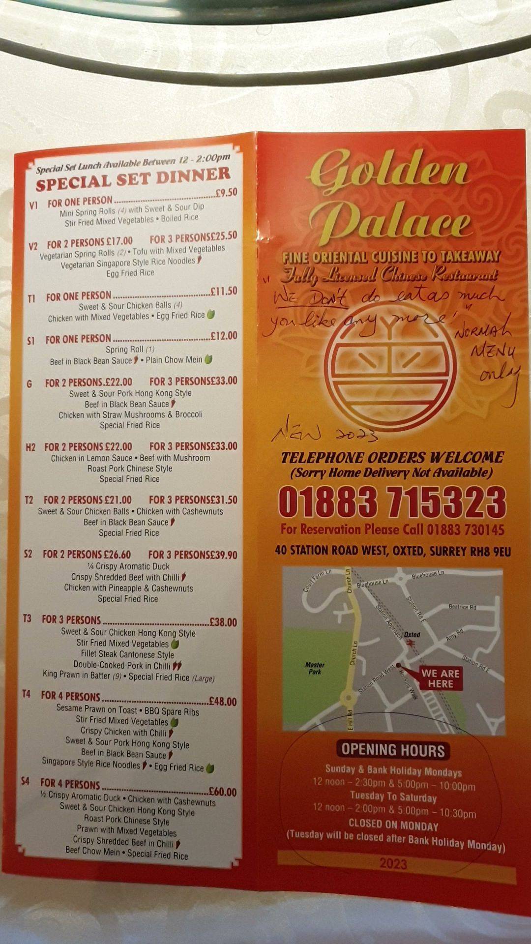 Menu at Golden Palace restaurant, Oxted, 40 Station Rd W