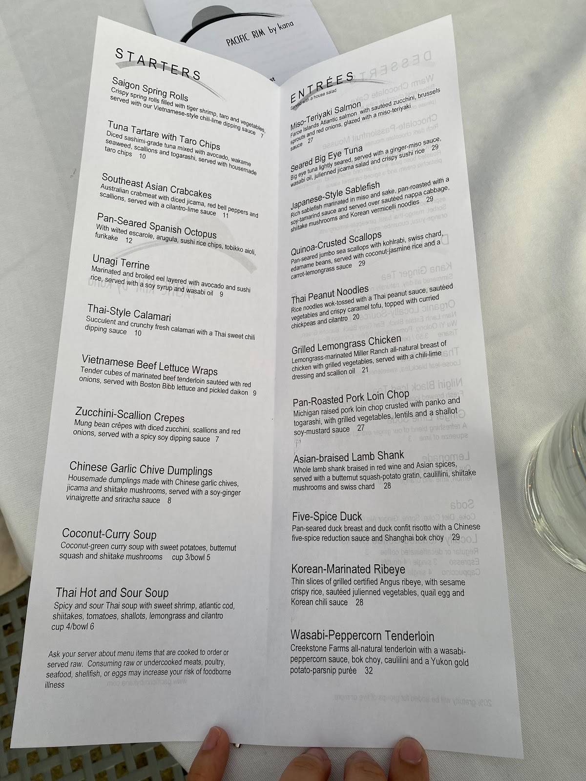 Menu at Pacific Rim By Kana restaurant, Ann Arbor