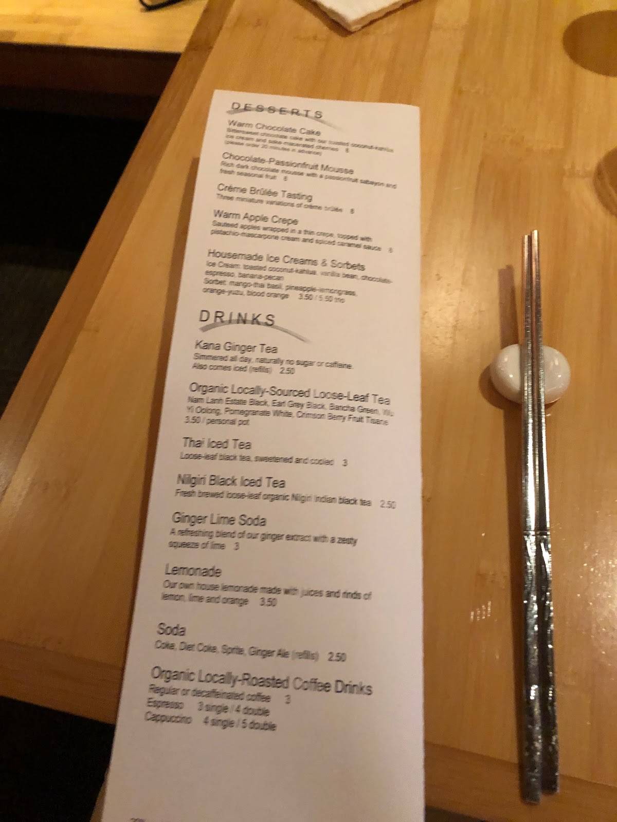 Menu at Pacific Rim By Kana restaurant, Ann Arbor