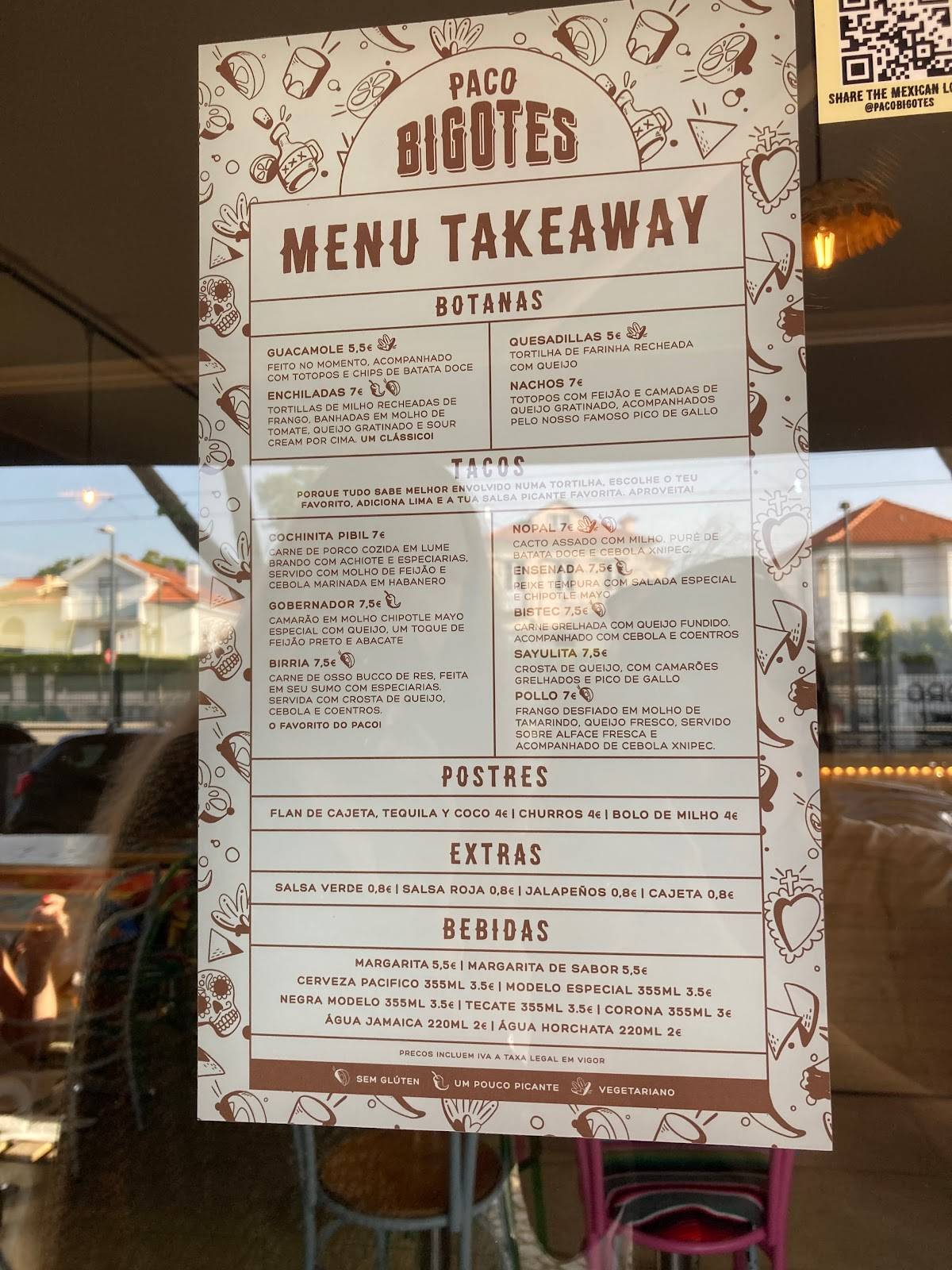 Menu at Paco Bigotes restaurant, Estoril
