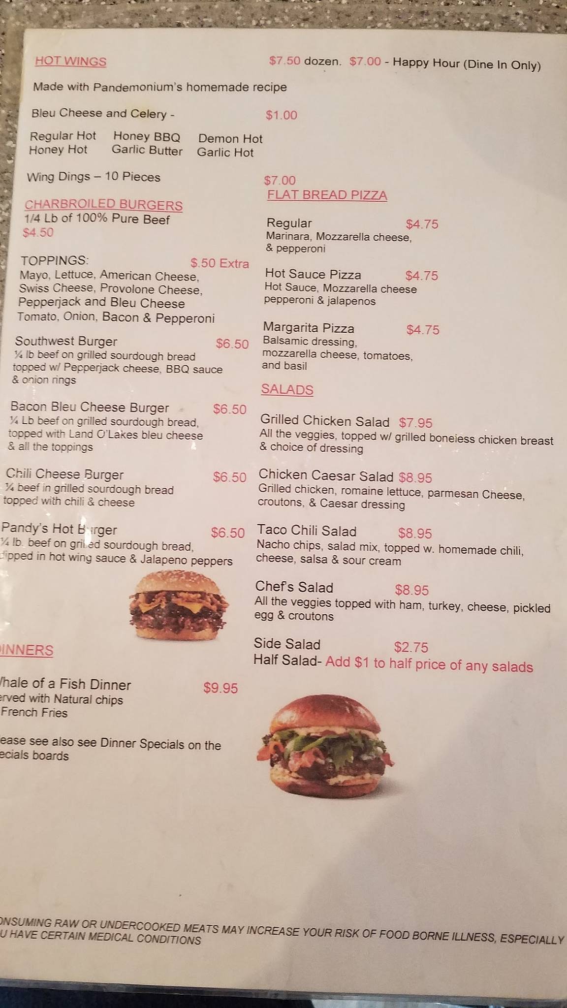 Menu at Pandemonium Bar & Grill, Shermans Dale