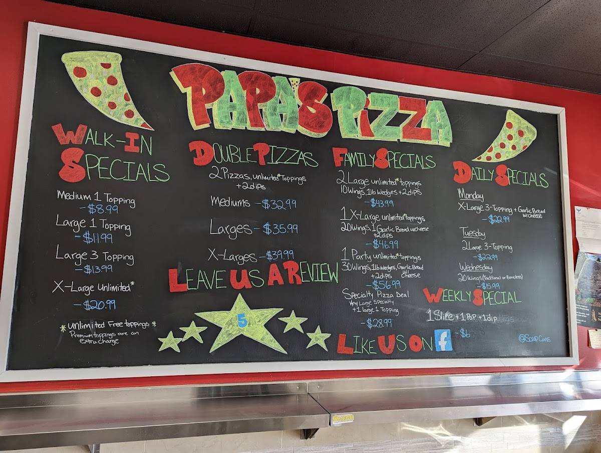 Menu at Papas Pizzaland Bowmanville pizzeria, Bowmanville
