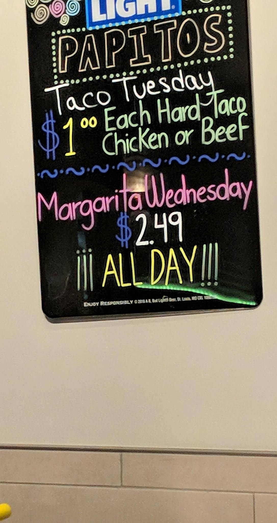 Menu at Papitos restaurant, Jonesboro
