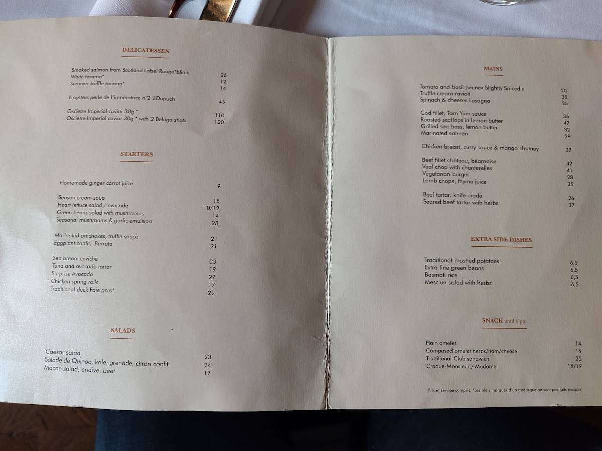 Menu at Le Café Marly, Paris, 93 Rue de Rivoli