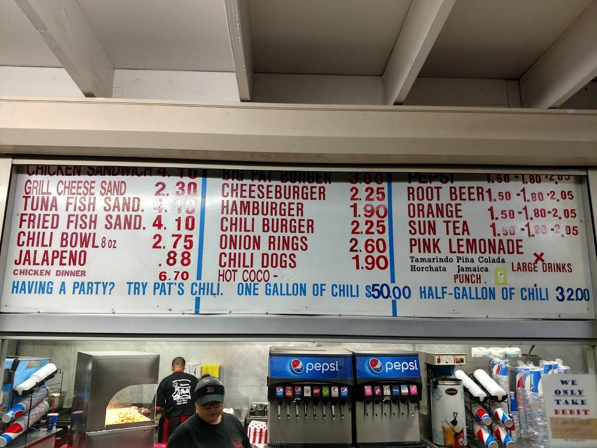 Menu at Pat's Chili Dogs restaurant, Tucson