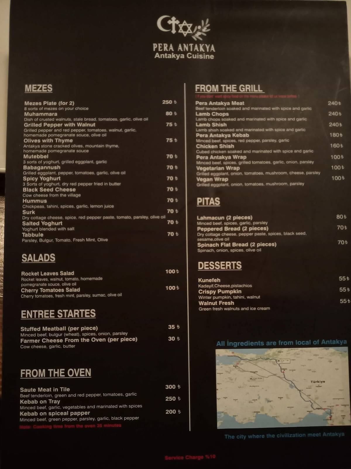 Menu at Pera Antakya, Istanbul