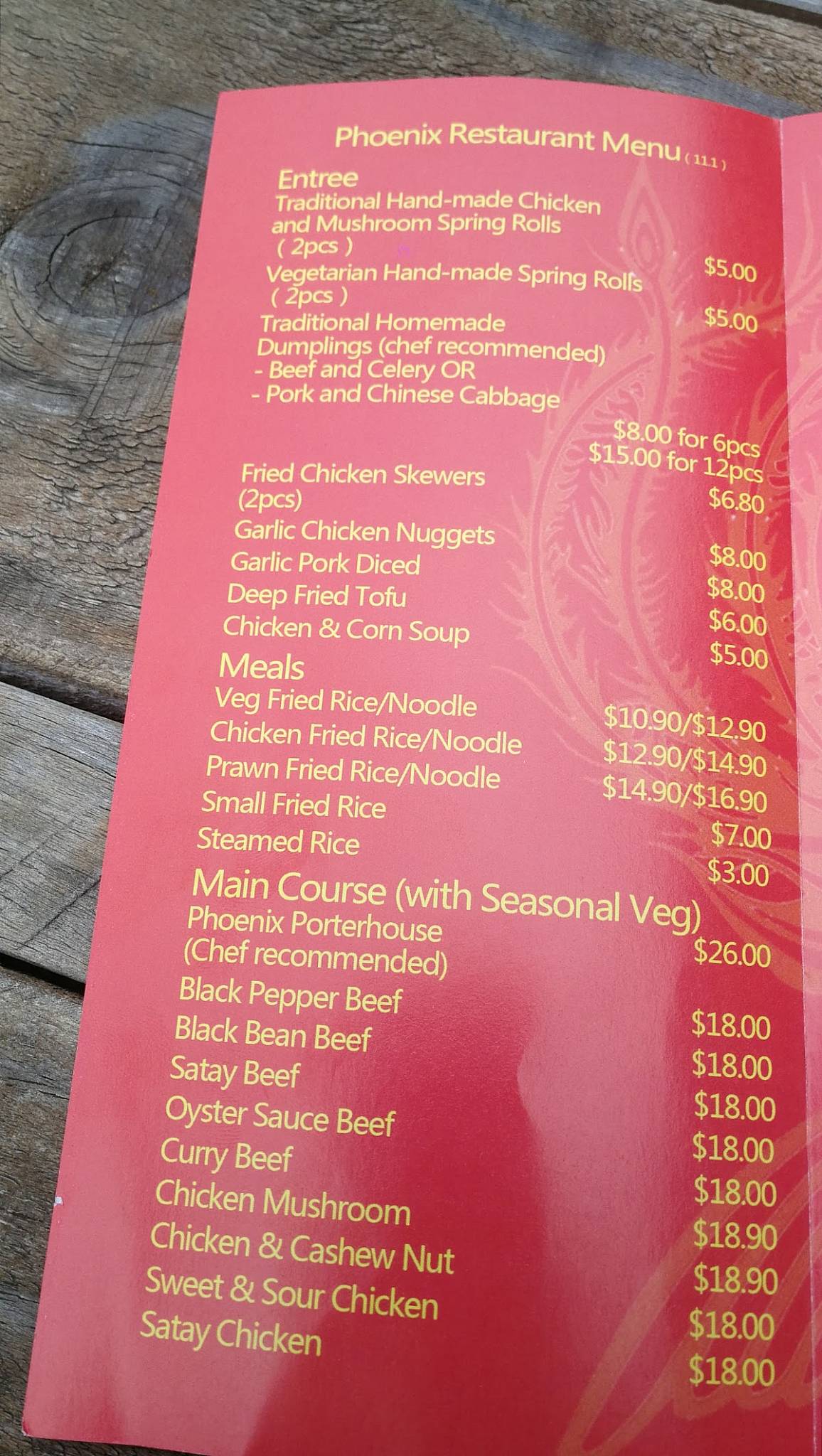 Menu at Phoenix Restaurant, Snug