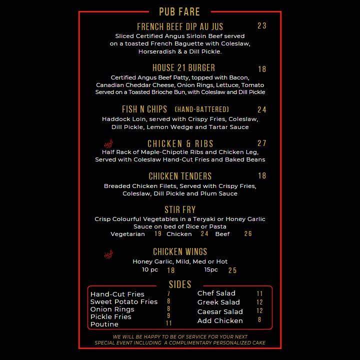 Menu at Pier 21 pub & bar, Penetanguishene