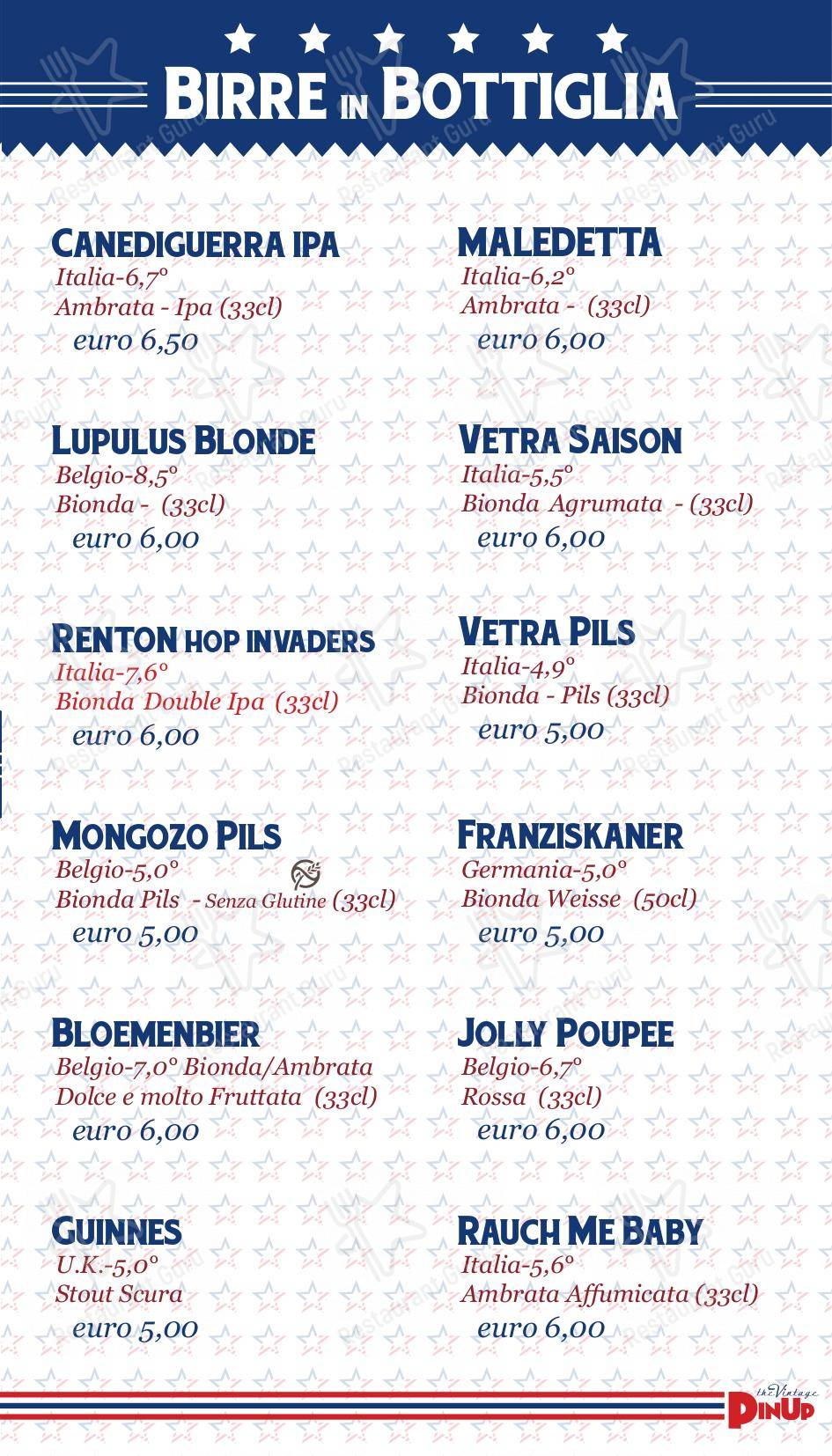 Menu da PinUp Pub, Volpago del Montello