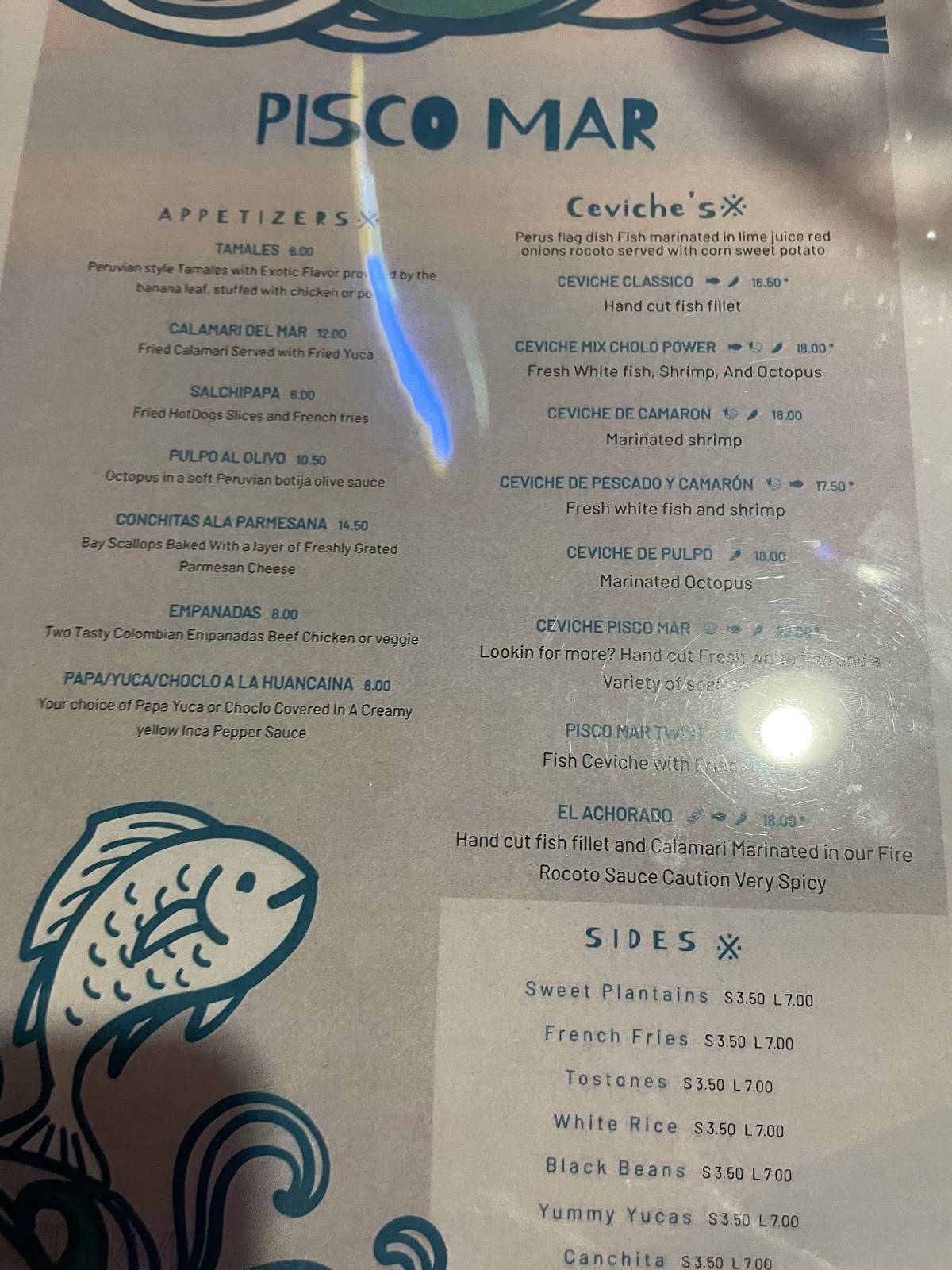 Menu at Pisco Mar restaurant, Raleigh