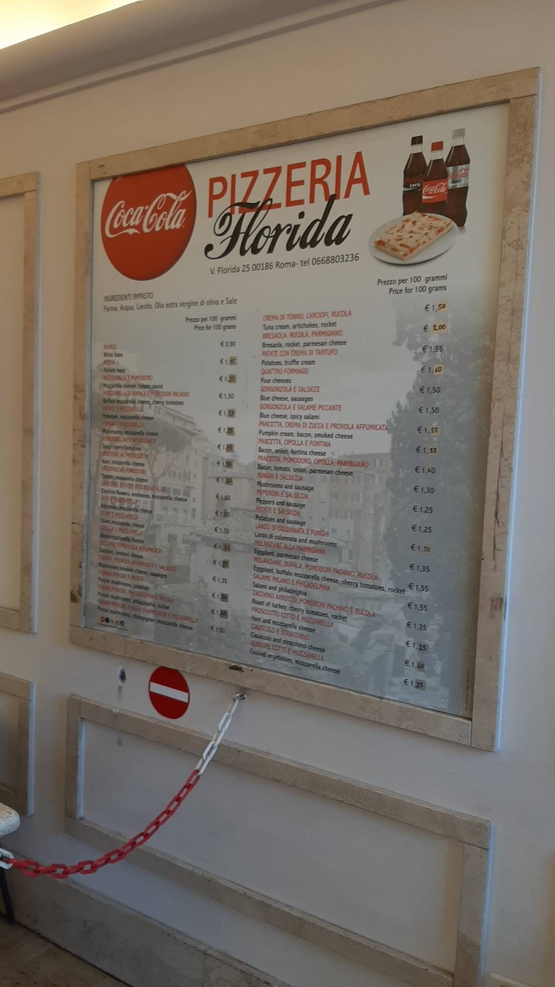 Menu da Pizza Florida pizzeria, Roma