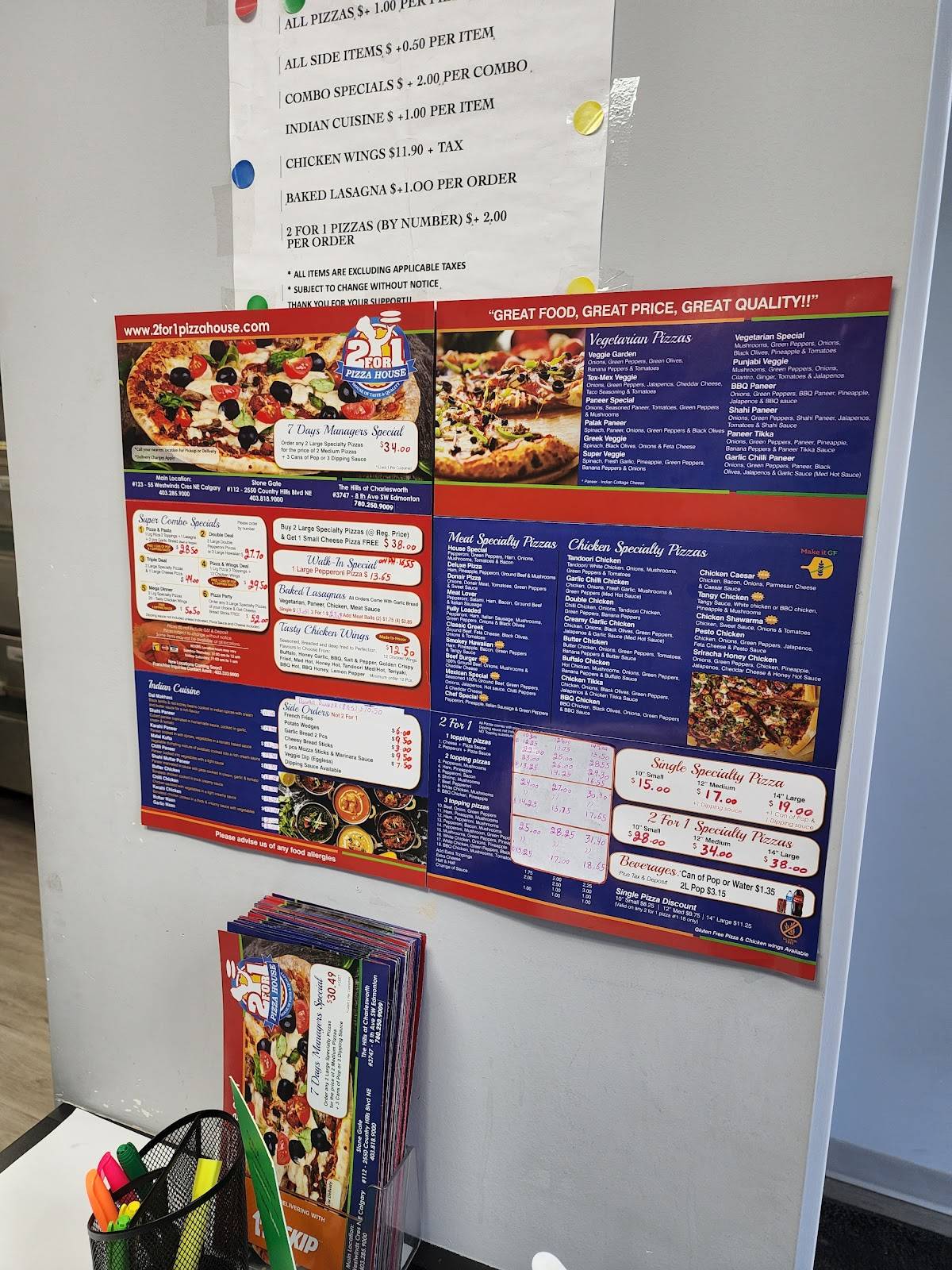 Menu au 2 For 1 Pizza House pizzeria, Edmonton, 8 Ave SW