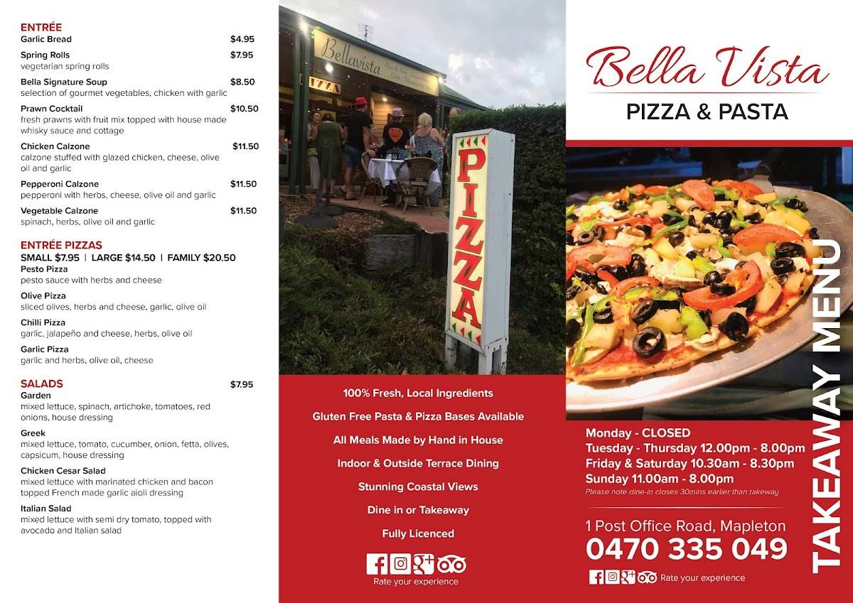 Menu at Bella Vista Pizza & Pasta pizzeria, Mapleton