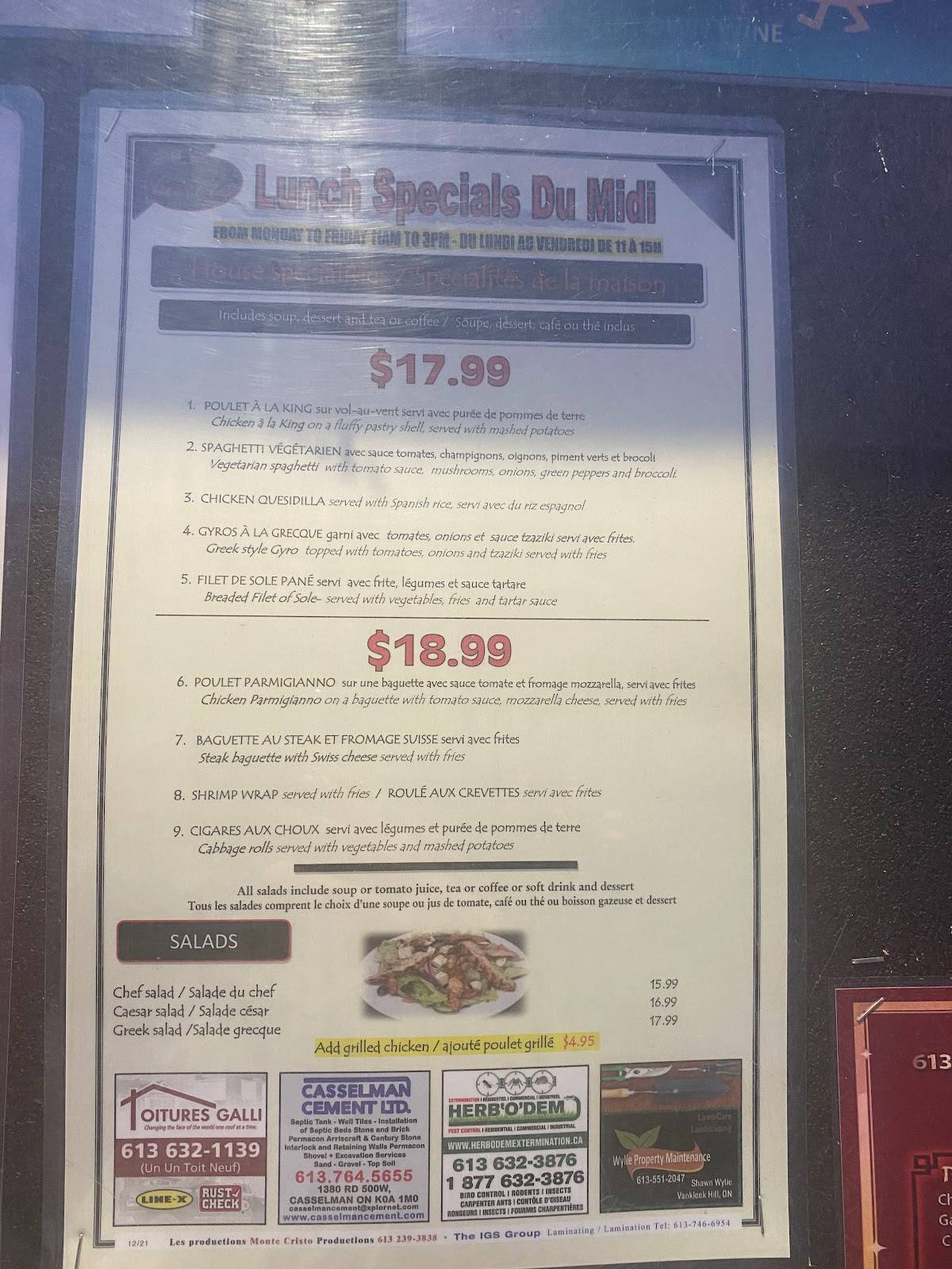Menu at Carole's Restaurant Hawkesbury, Hawkesbury
