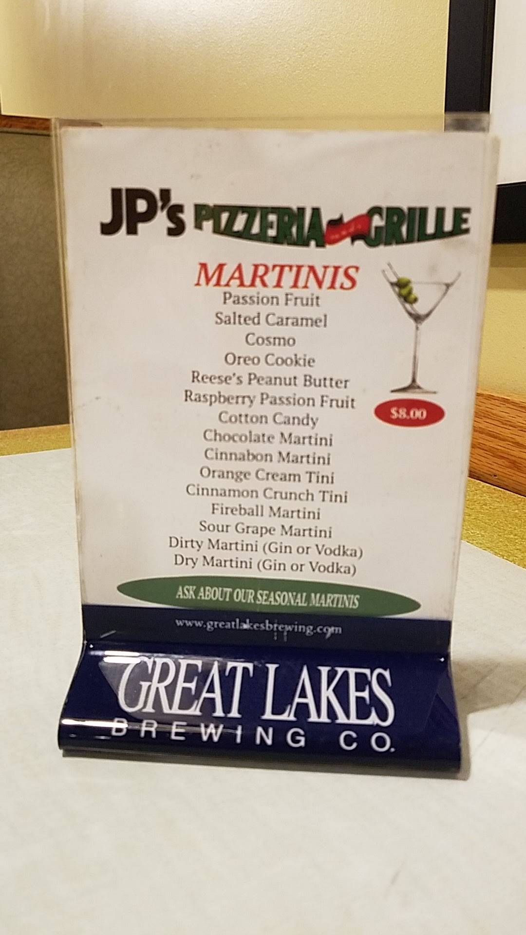 Menu at JP's Pizzeria & Grill, Calcutta