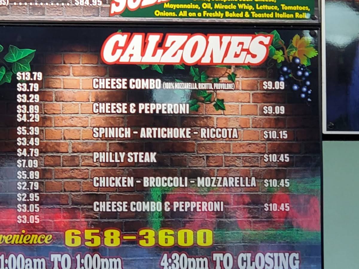 Menu at Leaning Tower pizzeria, Mount Morris