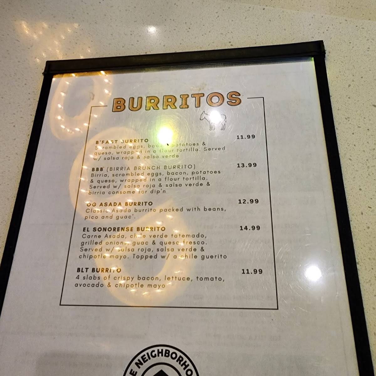Menu at Locale Neighborhood Italian Restaurant, Tucson