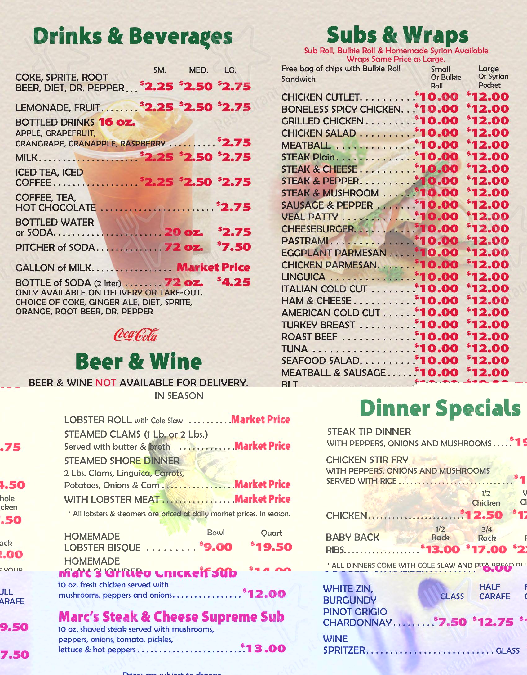 Menu at Marc Anthony's La Pizzeria, Wareham
