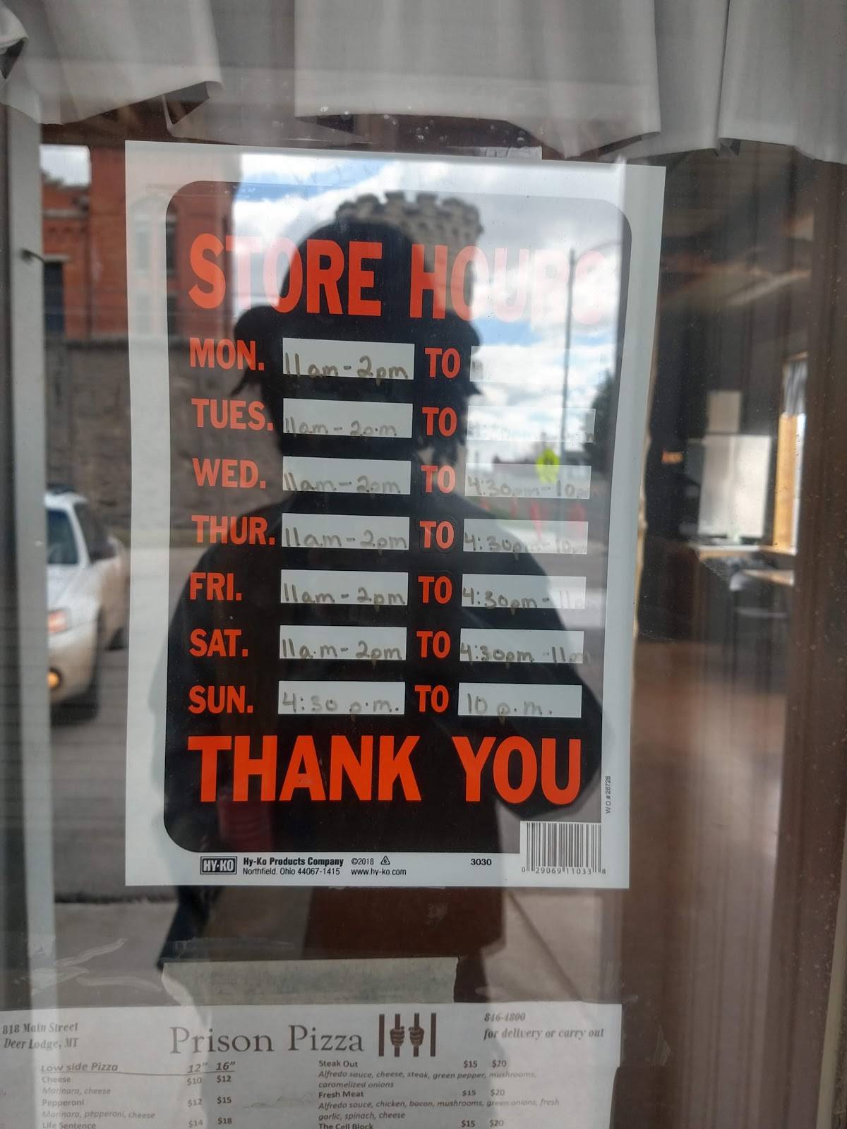 Menu at Prison Pizza pizzeria, Deer Lodge