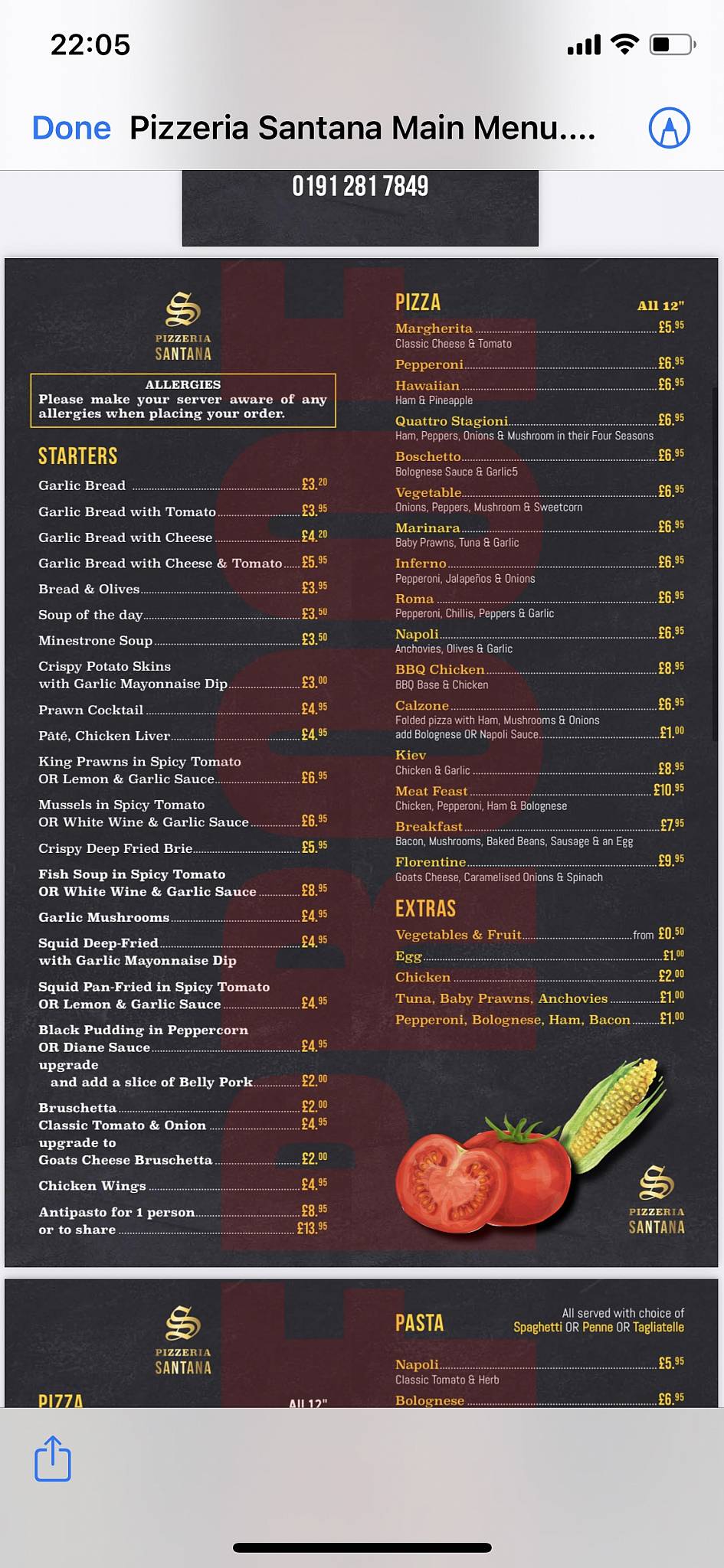 Menu at Pizzeria Santana, Newcastle upon Tyne, 131-133 Jesmond Rd