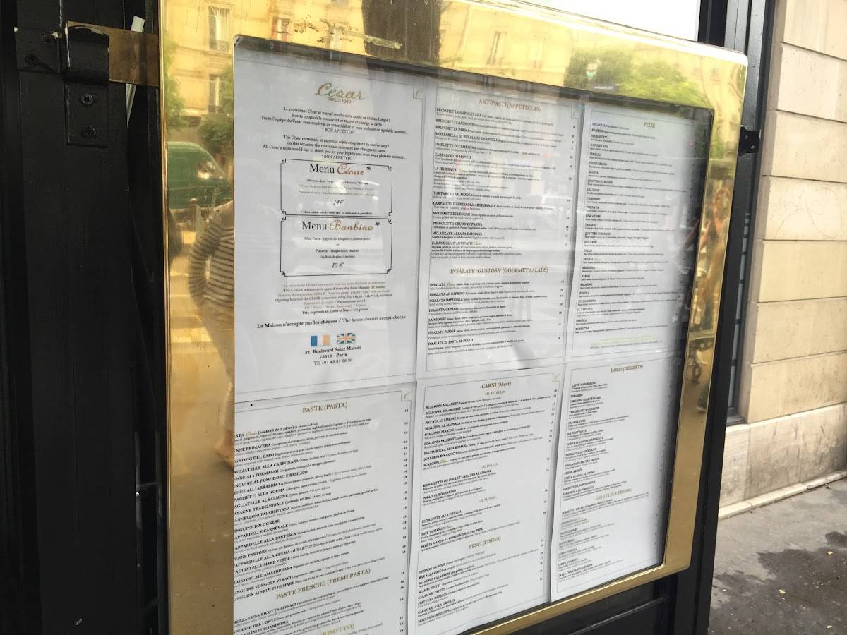 Menu au Trattoria César pizzeria, Paris, 81 Boulevard Saint-Marcel