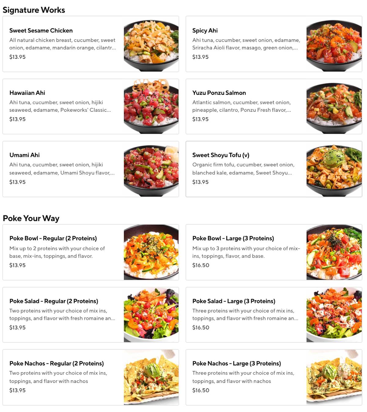 Menu at Pokeworks restaurant, Redwood City
