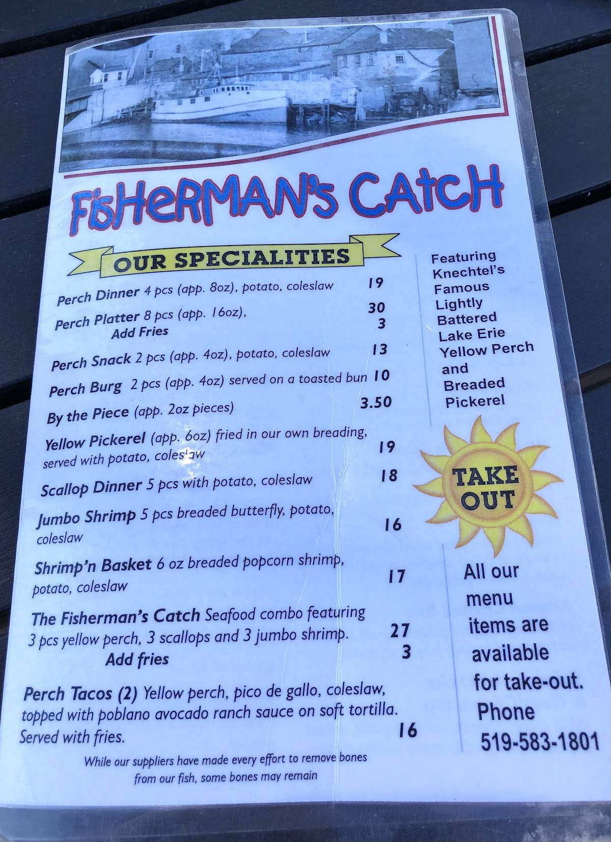 Menu at Fisherman's Catch Bar & Restaurant, Port Dover