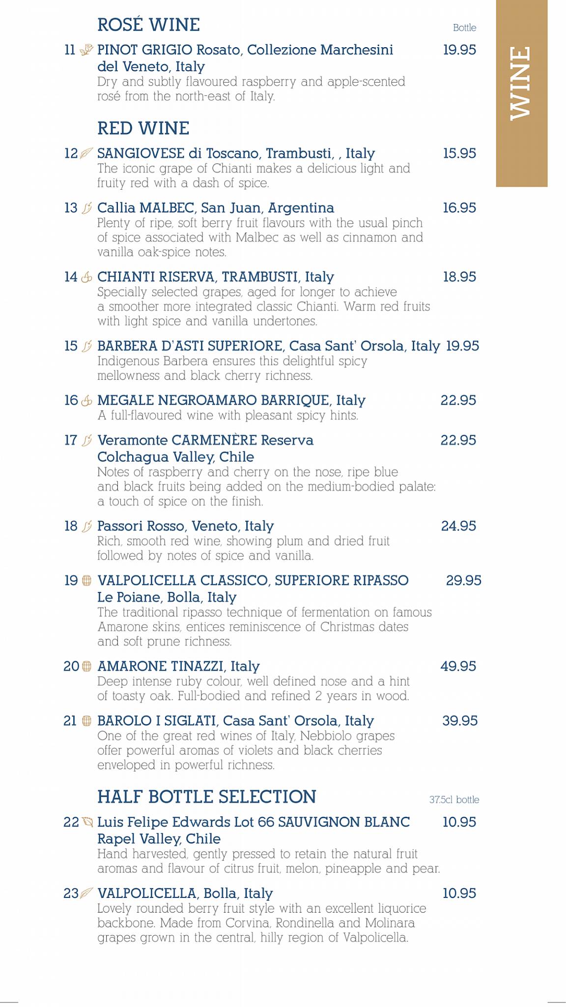 Menu at Prego restaurant, Lanark