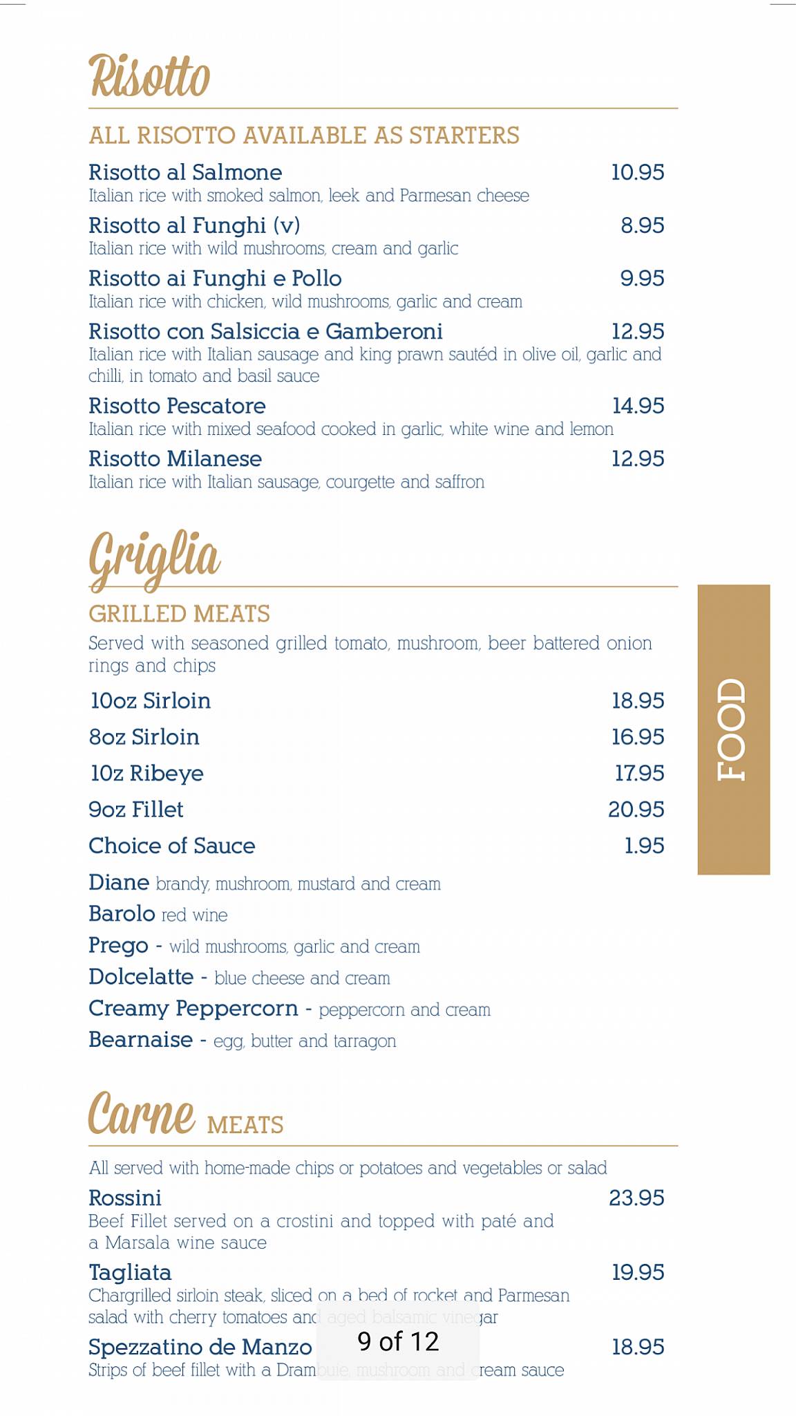 Menu at Prego restaurant, Lanark