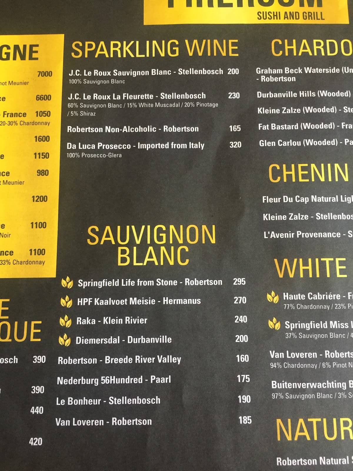 Menu at Fireroom Castle Gate restaurant, Pretoria