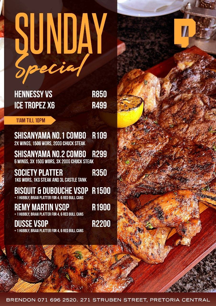 Menu at Propaganda Pretoria club, Pretoria